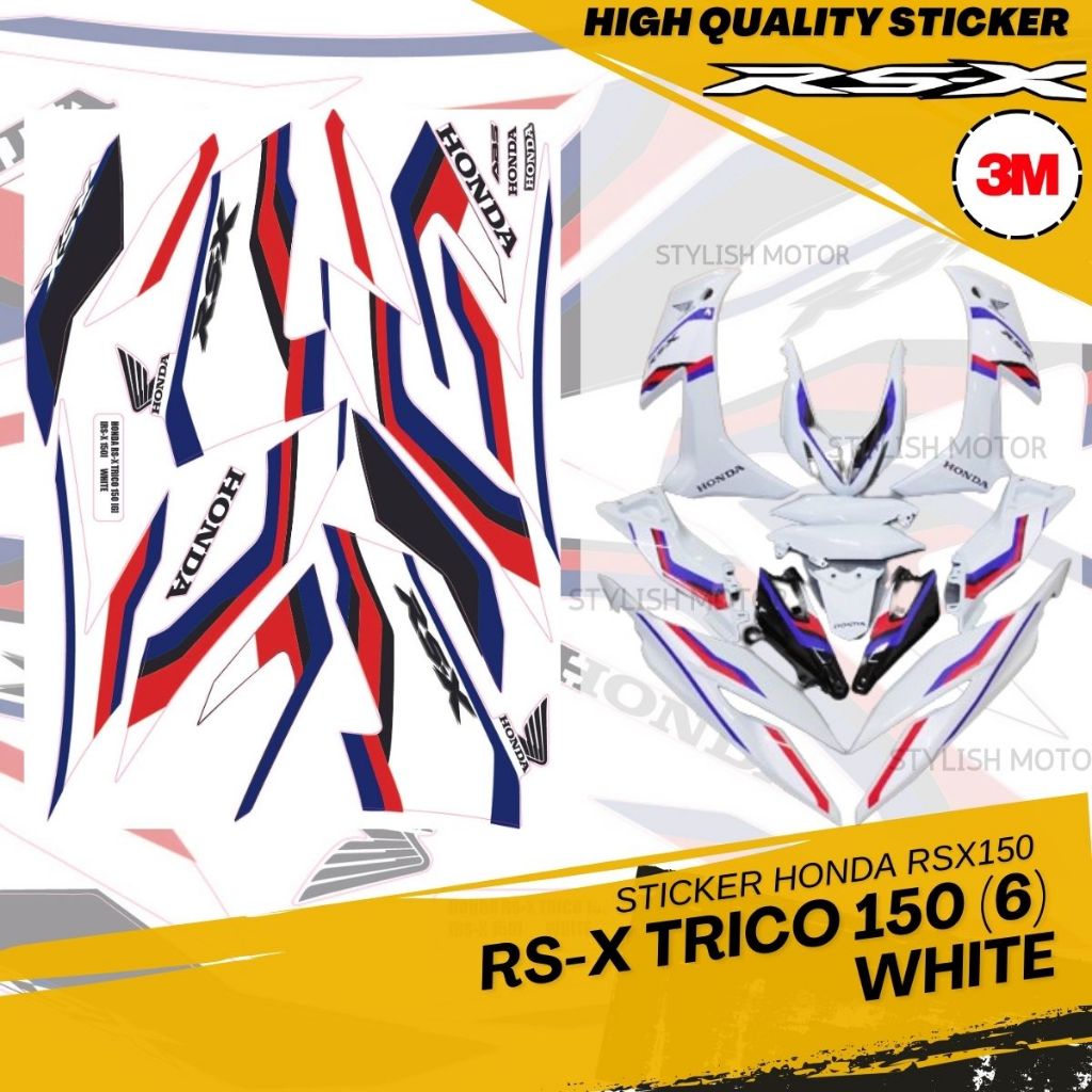 Stripe Honda Rsx 150 [ 3M Sticker ] Trico (6) White Motorcycle Sticker ...