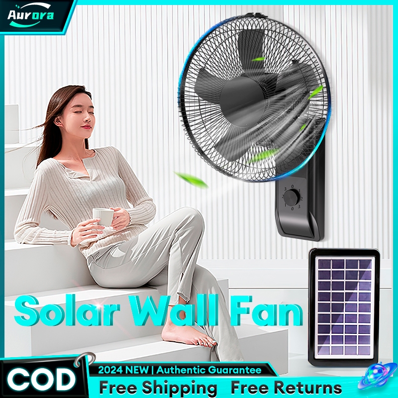 Solar Wall Fan 16 Inch 5 Blades 3 Speed Strong Wind Household Electric ...