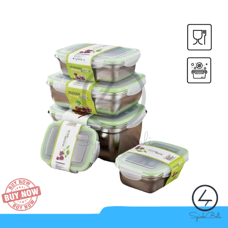 304 Stainless Steel Rectangle Snap Lock Storage Container Bento Lunch ...