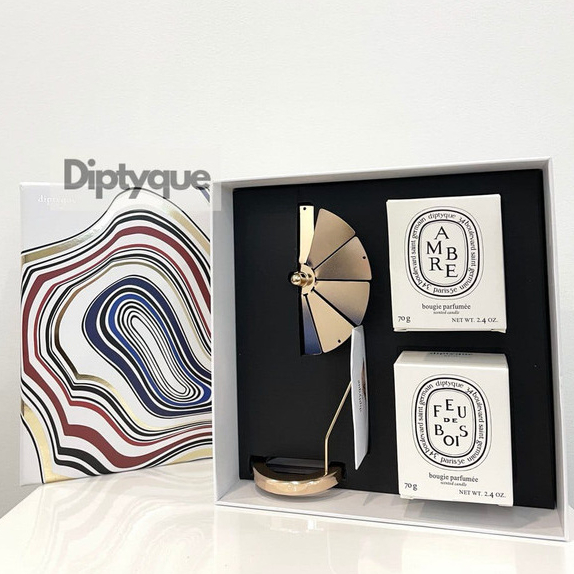 DIPTYQUE 2IN1 WHITE BOX LIMITED EDITION CANDLE SET (FEU DE BOIS ,AMBRE ...