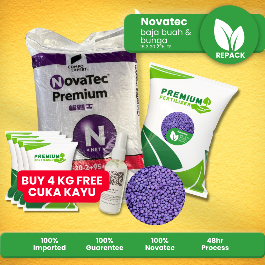1.0kg/2.0kg NOVATEC PREMIUM NPK 15-3-20 BAJA BUAH/BUNGA 紫肥王 100% ...