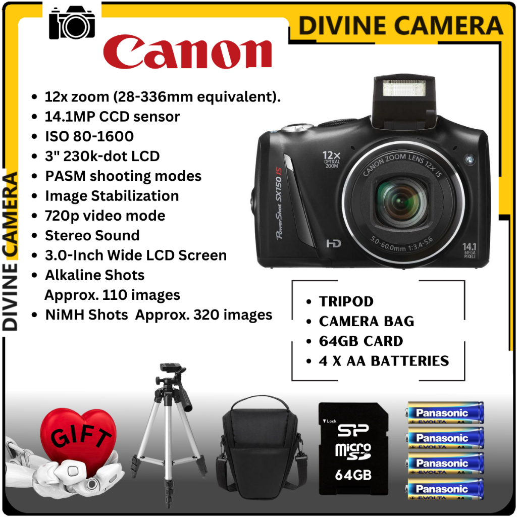 Canon PowerShot SX150 IS 14.1 MP Digital Camera with 12x Wide-Angle ...