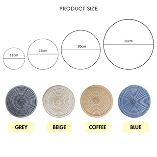 Cotton Yarn Round Japanese Table mat Dining Tableware Mat Non-Slip Bowl ...