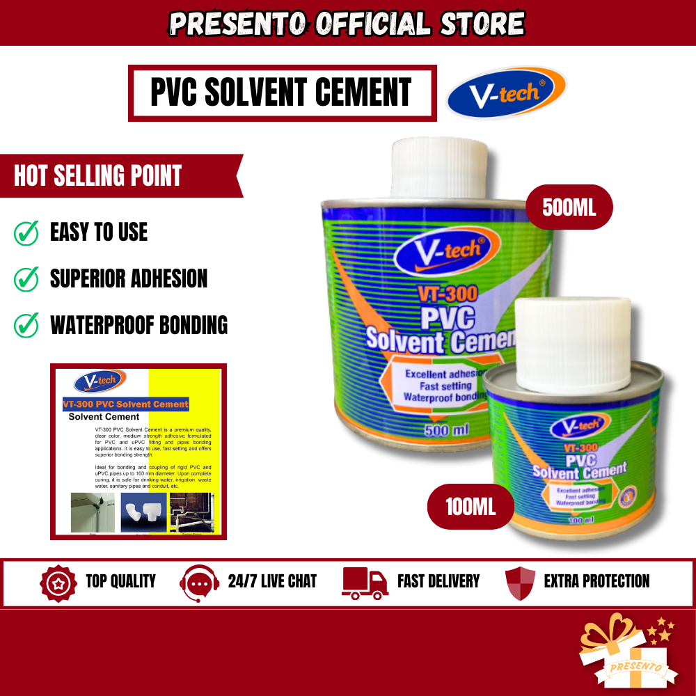 Original V-Tech VT-300 PVC Solvent Cement 100ml & 500ml PVC Pipe Glue / PVC Pipe Adhesive / Gam ...
