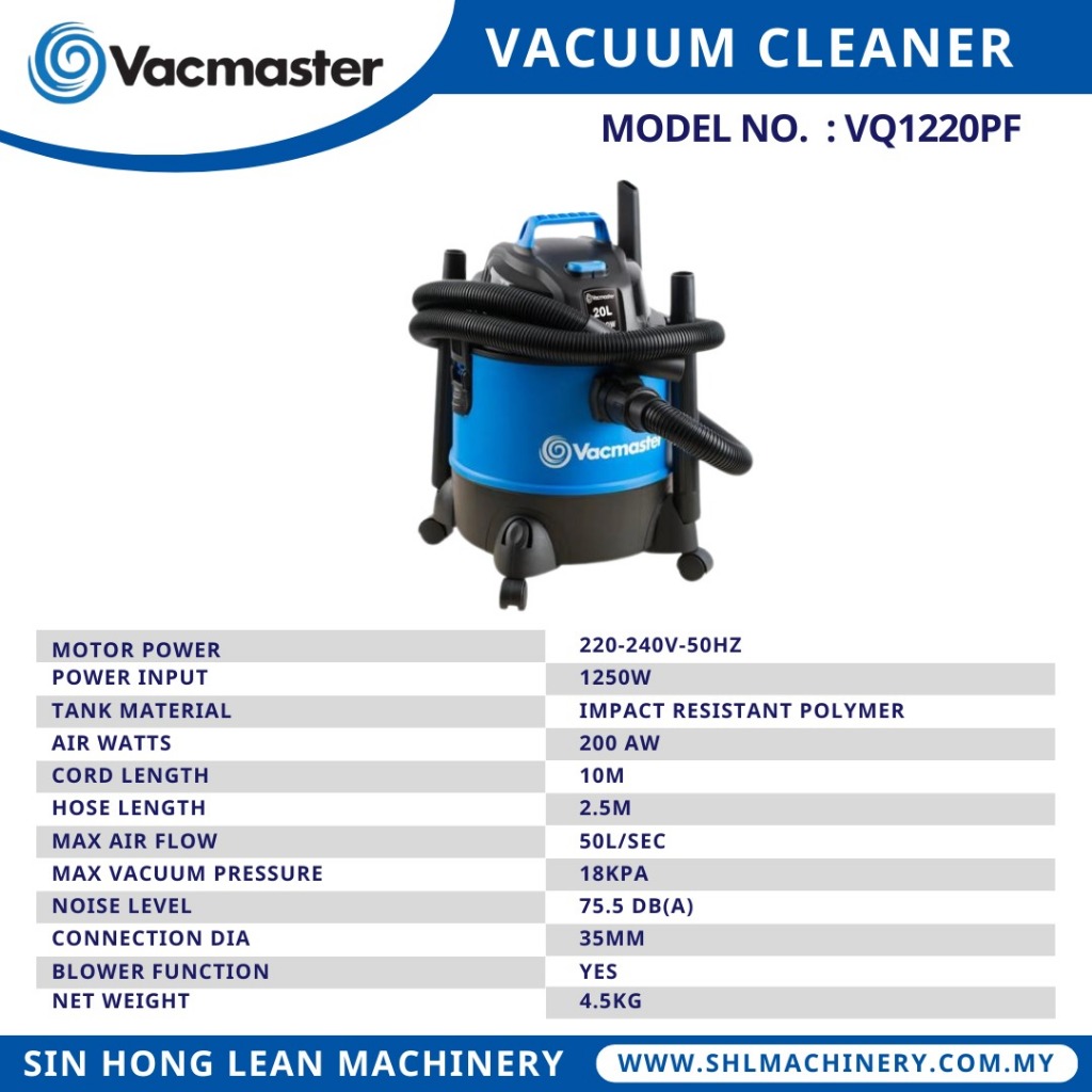 VACMASTER VQ1220PF 20L WET & DRY VACUUM CLEANER | Shopee Malaysia