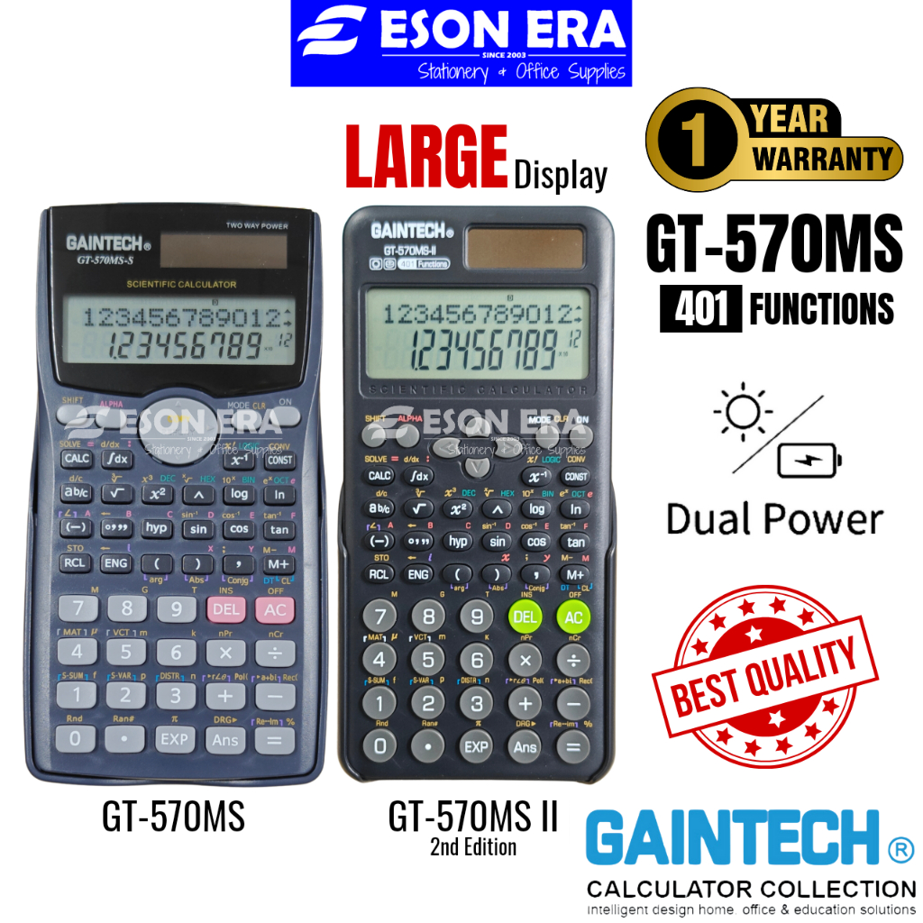 Gaintech Scientific Calculator GT-570MS Battery & Solar 12 Months ...