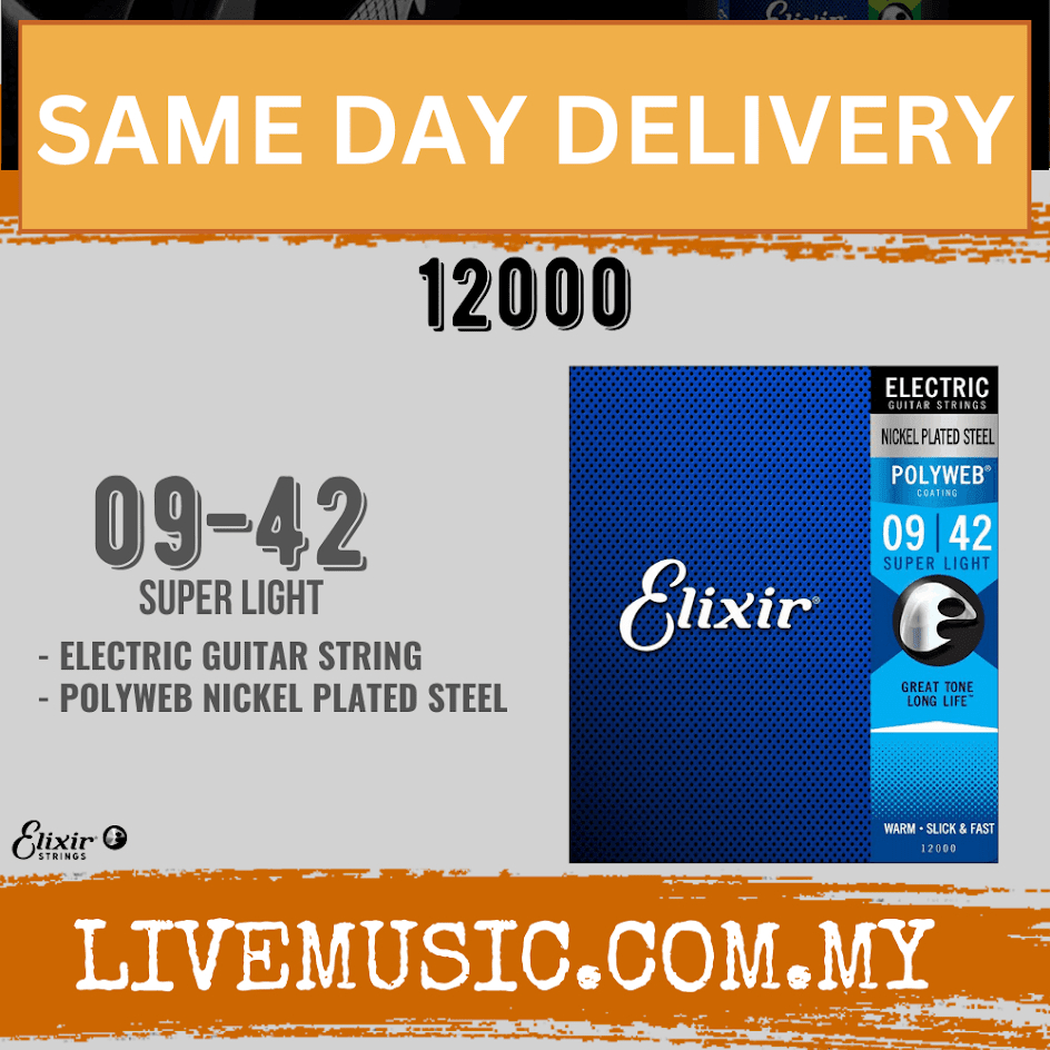 Elixir 12000 Polyweb Coated Electric Guitar String Super Light (009-42 ...