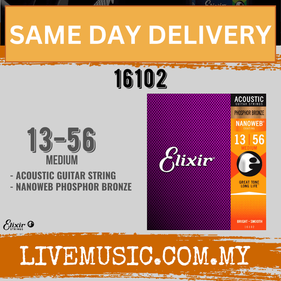 Elixir 16102 Nanoweb Phosphor Bronze Acoustic Guitar Strings (13-56 ...