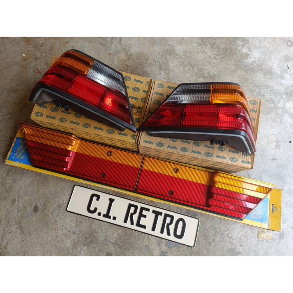 NEW HELLA W124 AMBER REAR BRAKE TAIL LAMP LIGHT FULL ASSEMBLY SET WITH ...