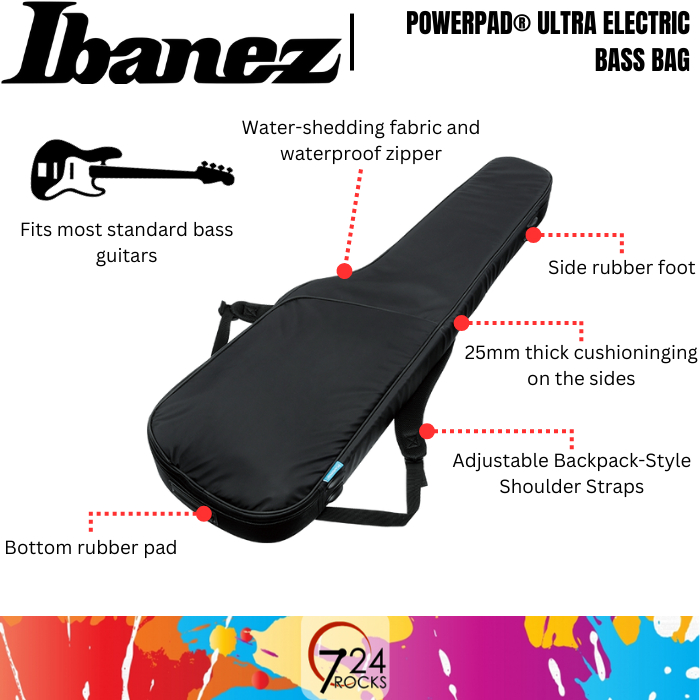Ibanez IBB724-BK POWERPAD ULTRA Gig Bag for Electric Bass Black Ibanez Bass Guitar Bag 724ROCKS ...
