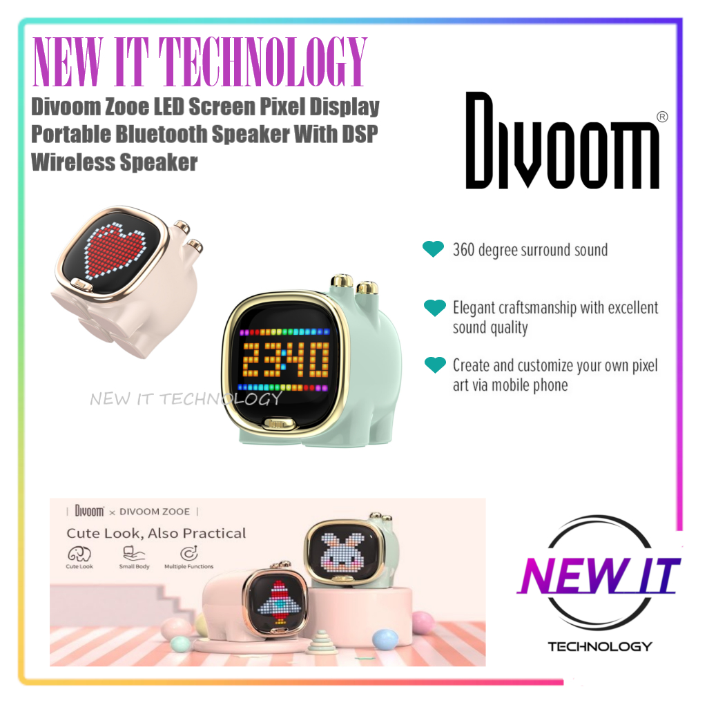 Divoom ZOOE LED Screen Pixel Art Display Portable Bluetooth Speaker ...