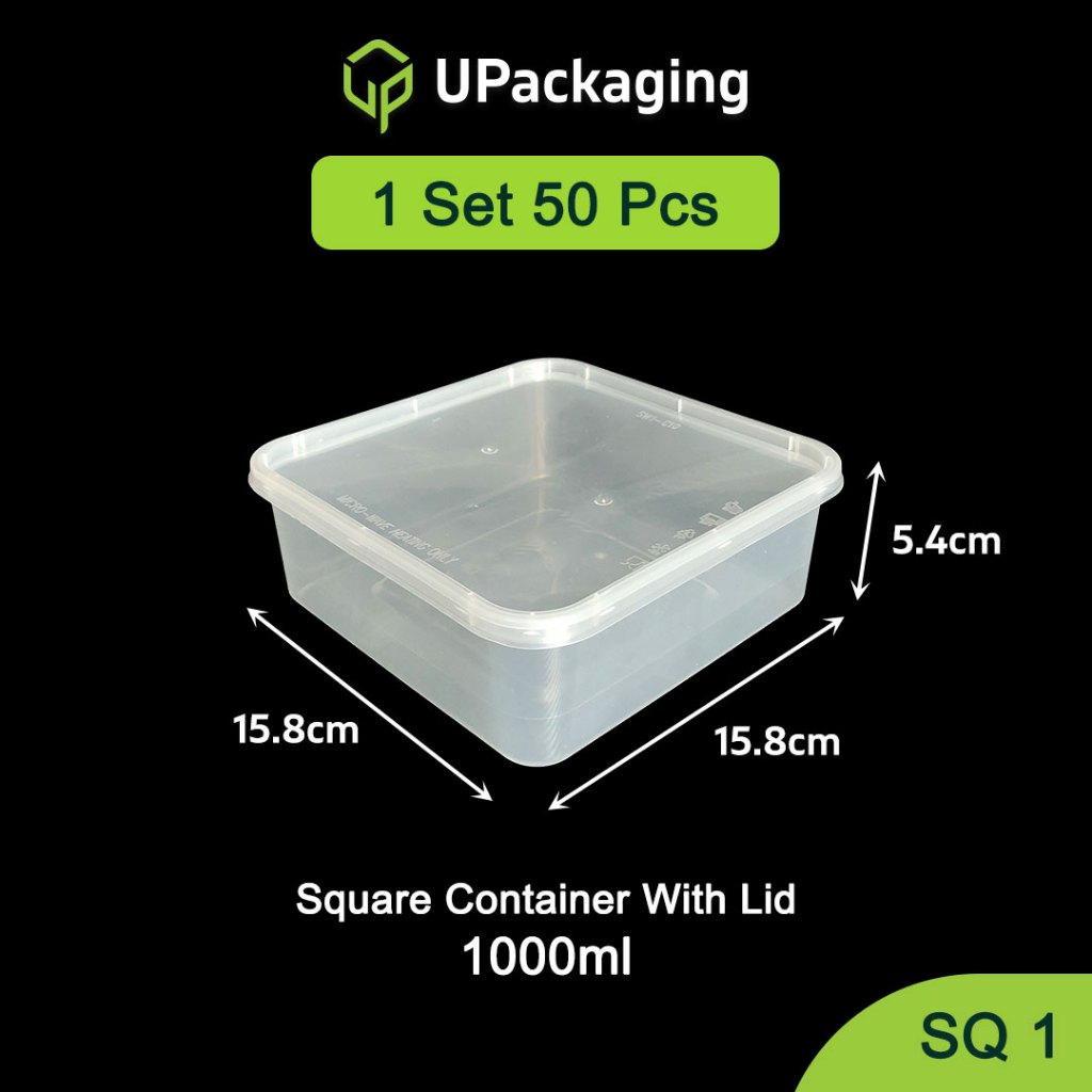 [50 Pcs] SQ1 SQUARE CLEAR PLASTIC CONTAINER with Transparent Lids ...