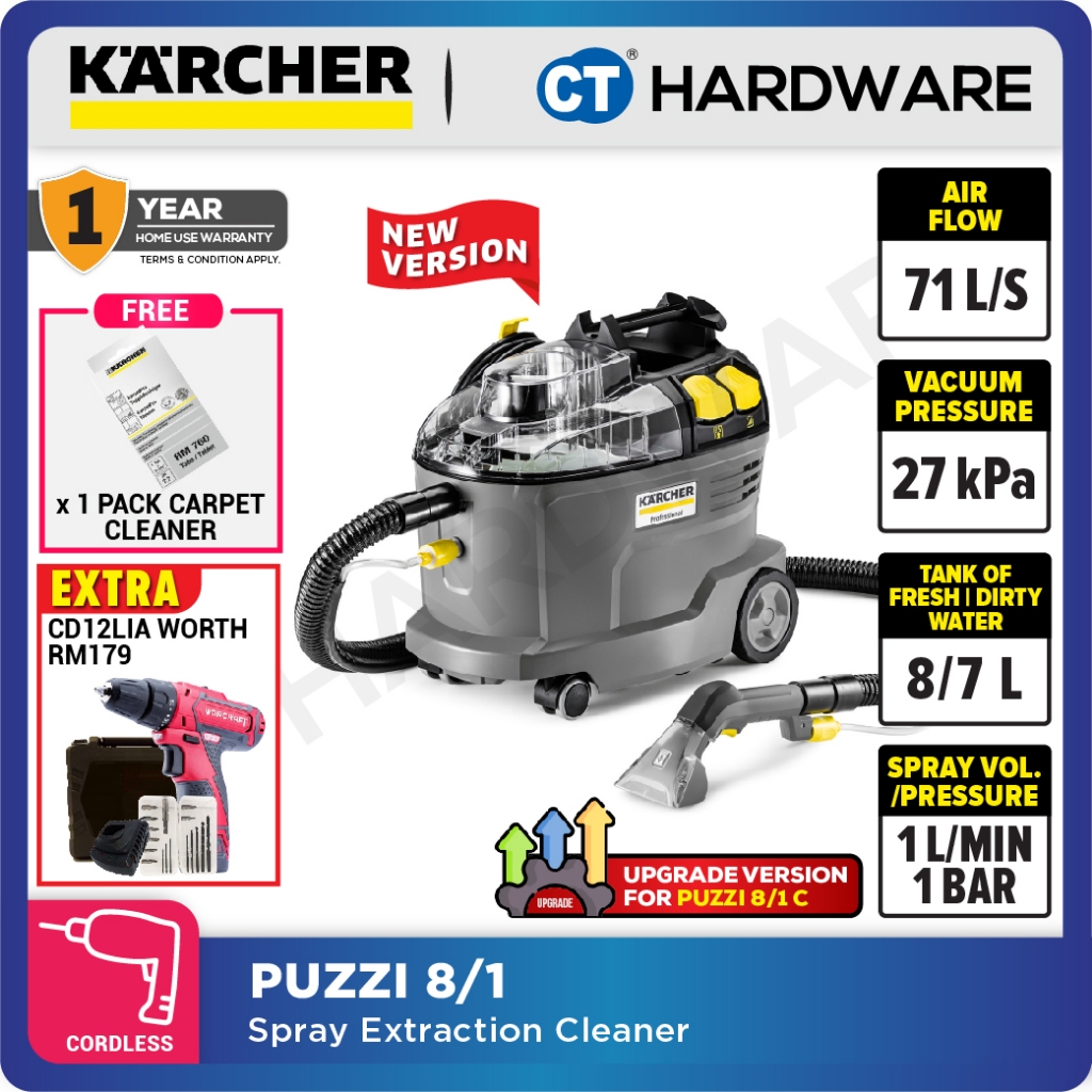 KARCHER PUZZI 8/1 SPRAY EXTRACTION CLEANER / CARPET CLEANER 1200W ...