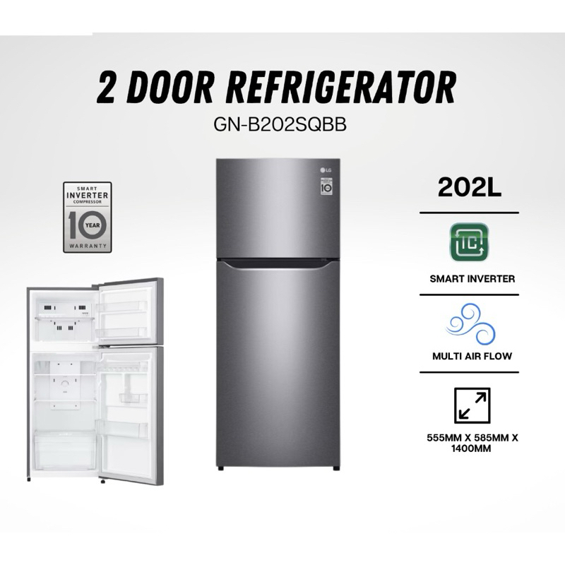 LG 2 Doors Inverter Fridge 205L GN-B202SQBB | Shopee Malaysia