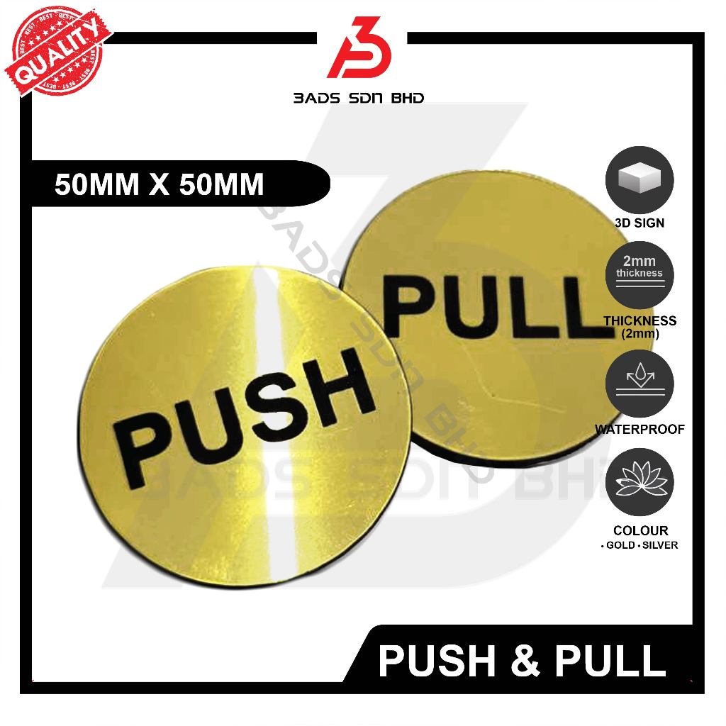 Push & Pull Door Signs (Gold / Silver) , Tolak & Tarik Sign, Laser ...