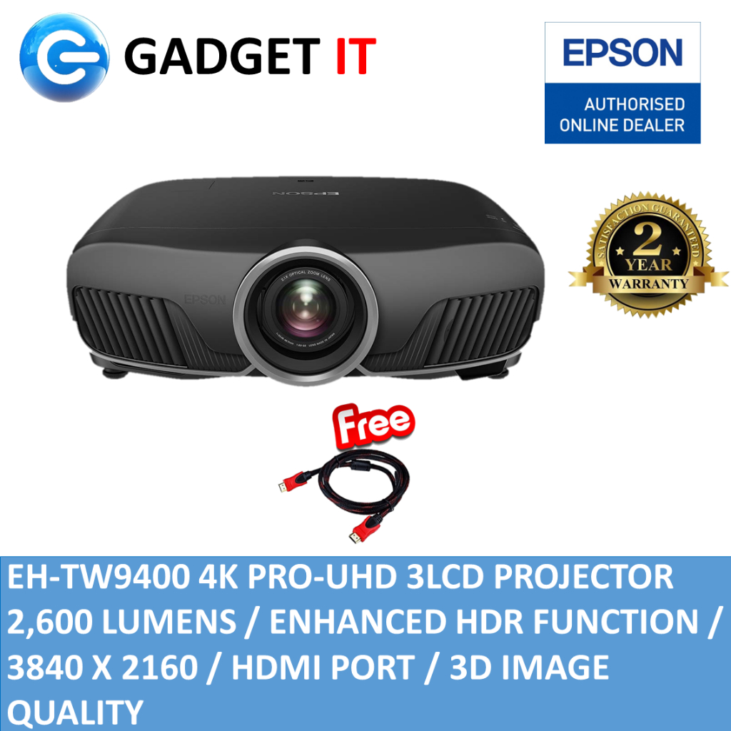 EPSON EH-TW9400 4K PRO-UHD 3LCD PROJECTOR 2,600 LUMENS / ENHANCED HDR ...