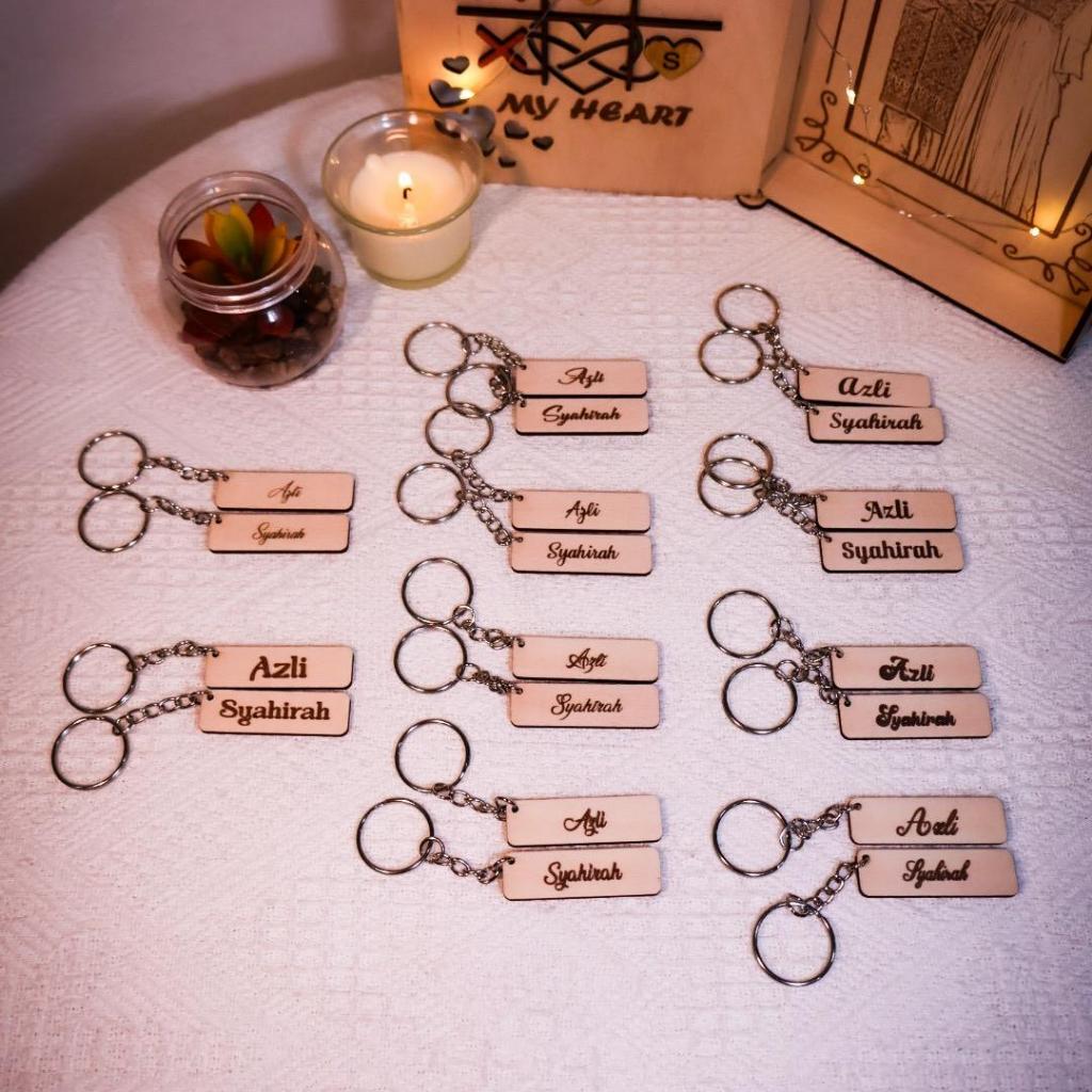 (Curved-Edges) Name-engraved wooden keychain with custom made ...