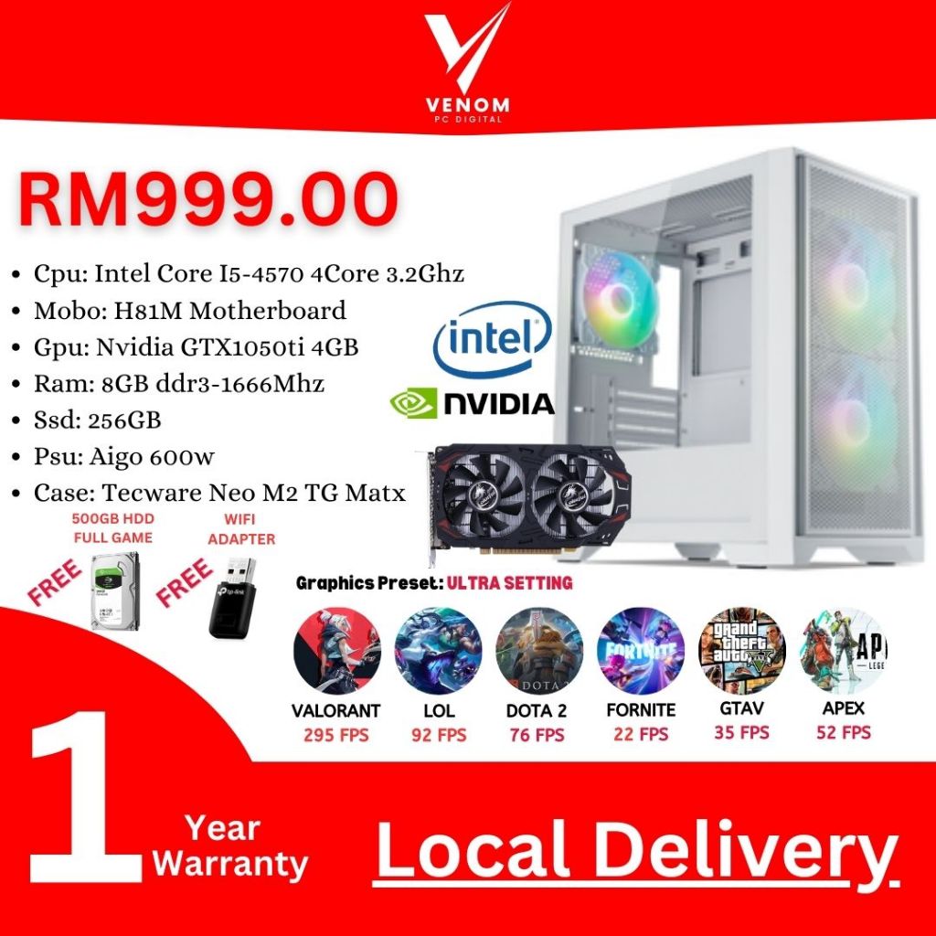 BUDGET GAMING PC CUSTOM MADE MURAH DESKTOP PC FULL SET DESIGN OFFICE ...