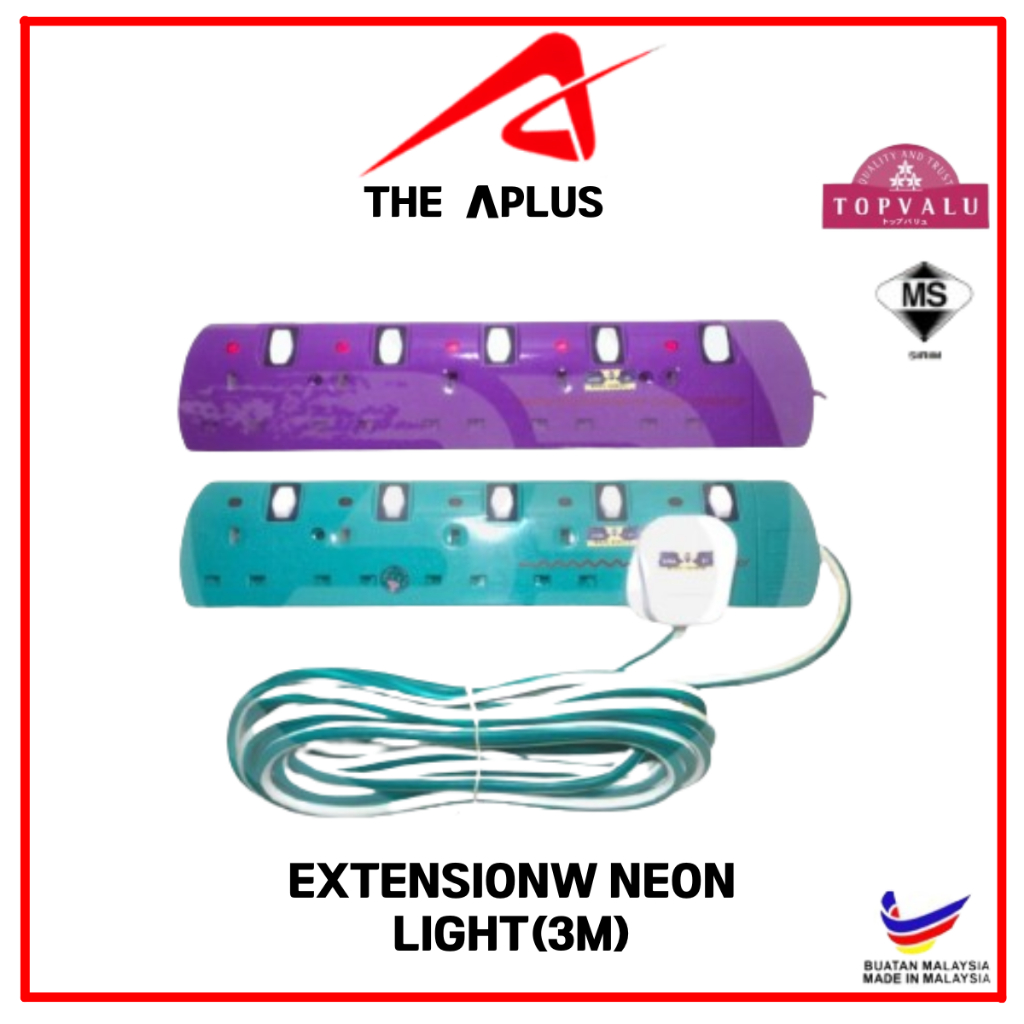 [SIRIM] 3M Extension Socket With Surge Protector 3000Watt Multiple Plug Adaptor Trailing w Neon ...