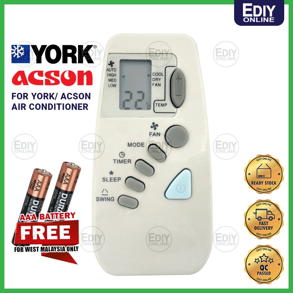 【𝐅𝐑𝐄𝐄 𝐁𝐀𝐓𝐓𝐄𝐑𝐘 𝐀𝐀𝐀 𝐗𝟐】 York ACSON Air Cond Conditioner Remote Control ...