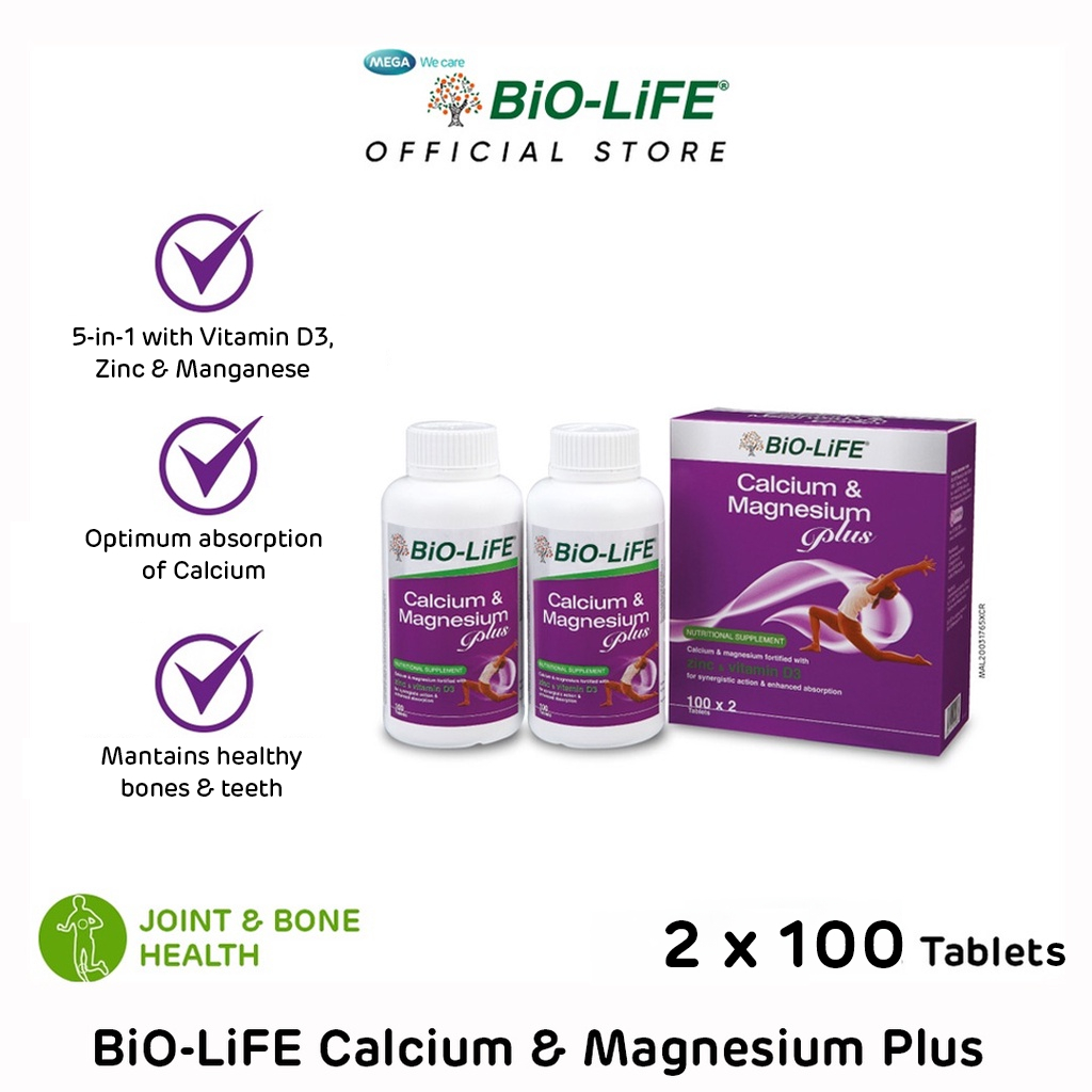 BiO-LiFE Calcium & Magnesium Plus 2 x 100 tablets (EXPIRY DATE FEBRUARY ...