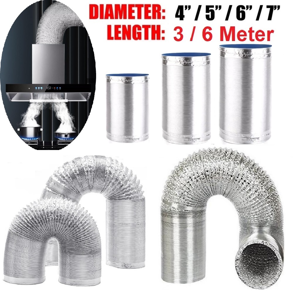 【3/6 Meter】4" 5" 6" 7" Flexible Aluminium Thick Foil Ducting Suction ...