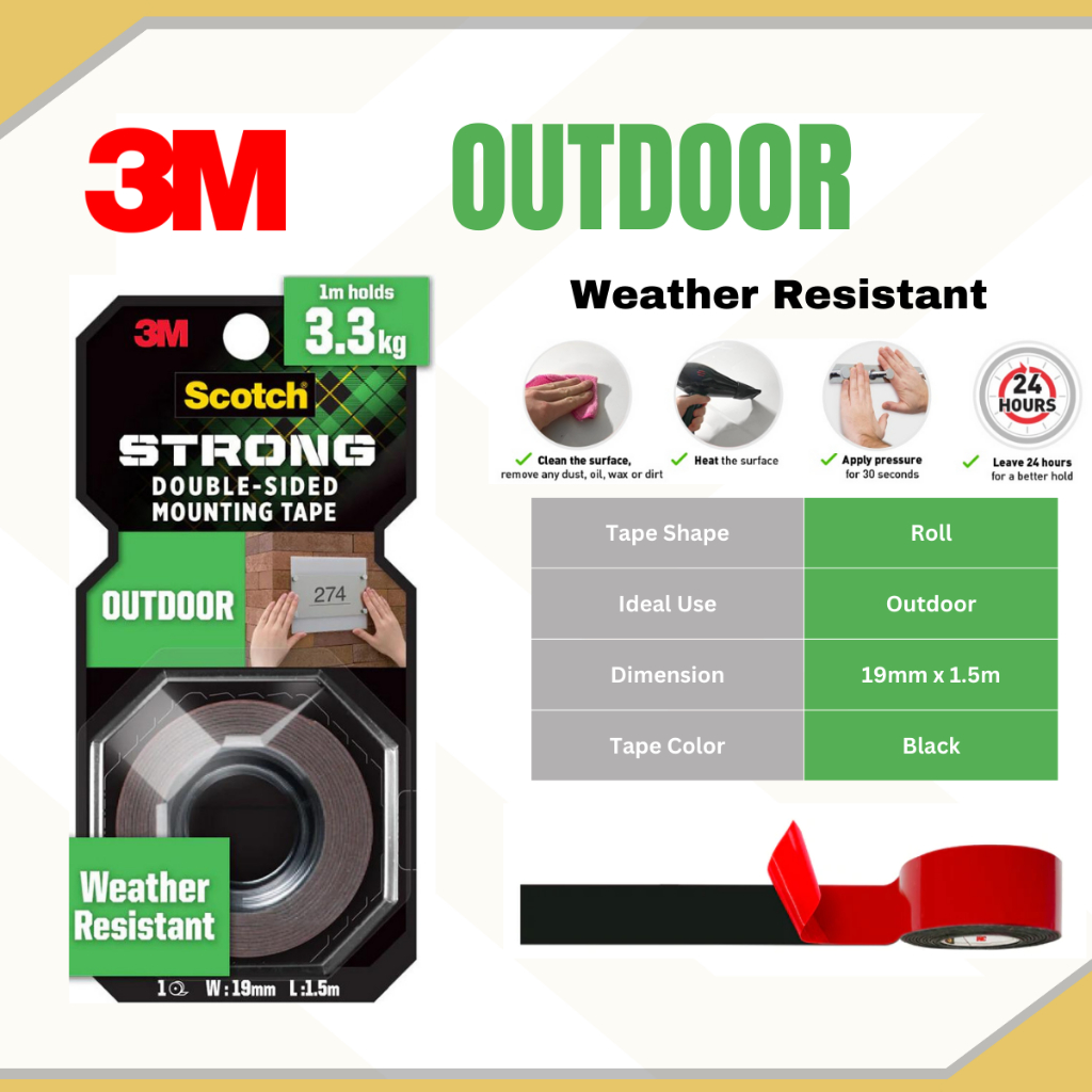 3M Double Sided Tape Mounting Clear/Black Tape Indoor/Outdoor/Automotive Exterior/Weather ...