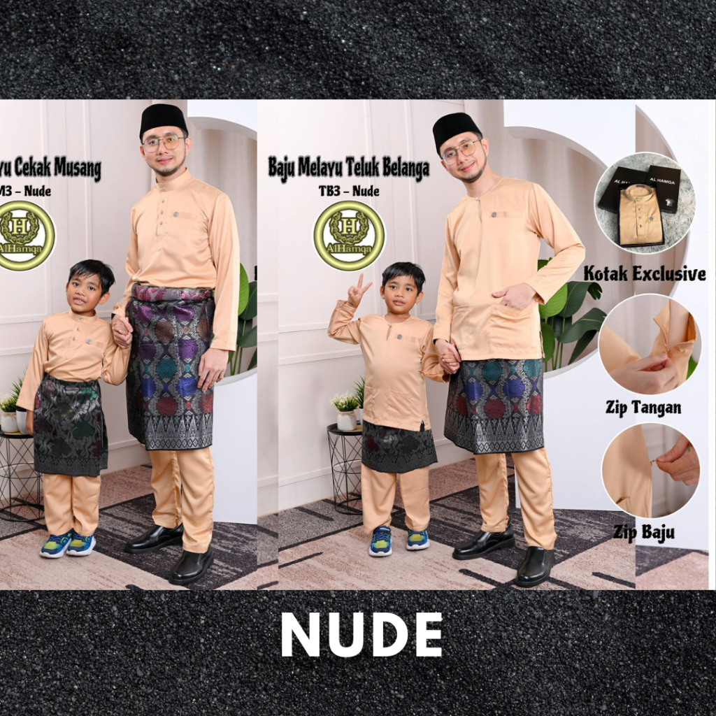 Baju Melayu NUDE - cekak musang dan teluk belanga johor- Baju Melayu AL-HAMQA - pesona | Shopee ...