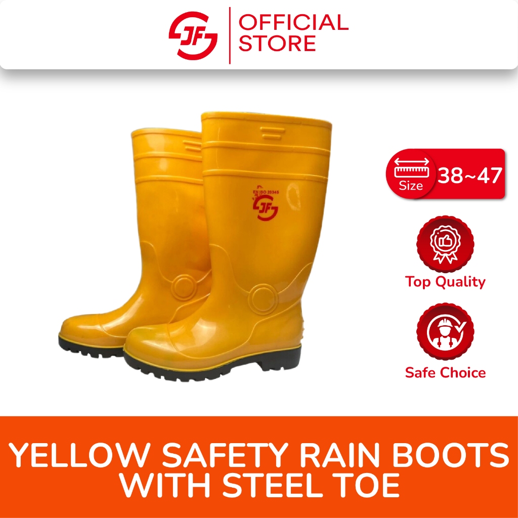 Jf Yellow Safety Rain Boots With Steel Toe & Mid Sole Wellington Safety ...