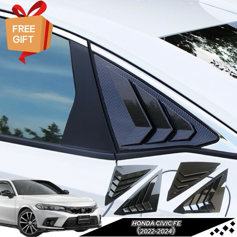 HONDA CIVIC FE 2022-2023 REAR TRIANGLE WINDOW COVER GLOSSY BLACK/CARBON ...