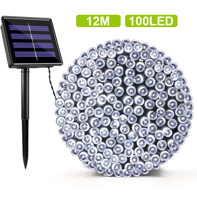 8M/12M LED Solar Lights Lampu Raya 8 Lighting Modes Fairy String Lights ...