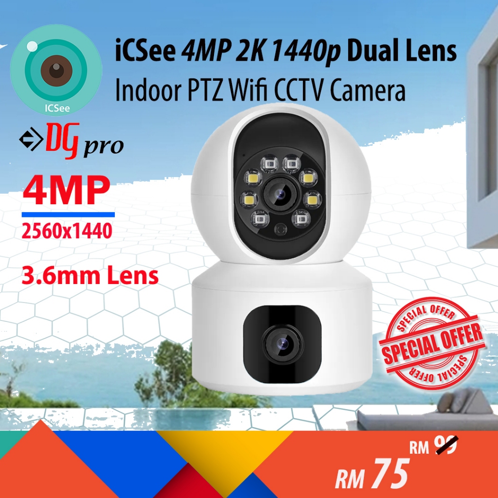 iCSee 4MP 2K Resolution Dual Lens / 2 Screens Indoor PTZ 360 Rotatable ...