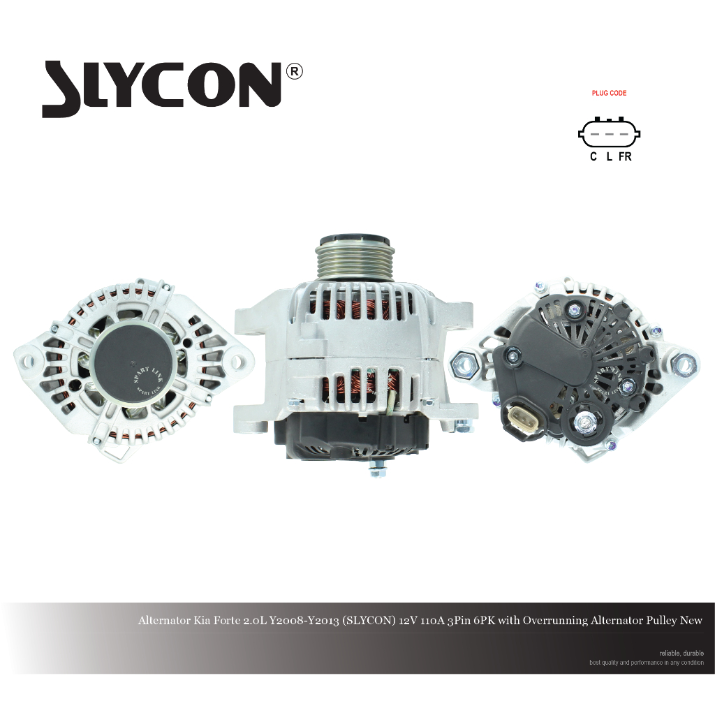 Alternator Kia Forte 2.0L Y2008-Y2013 (SLYCON) 12V 110A 3Pin 6PK with ...