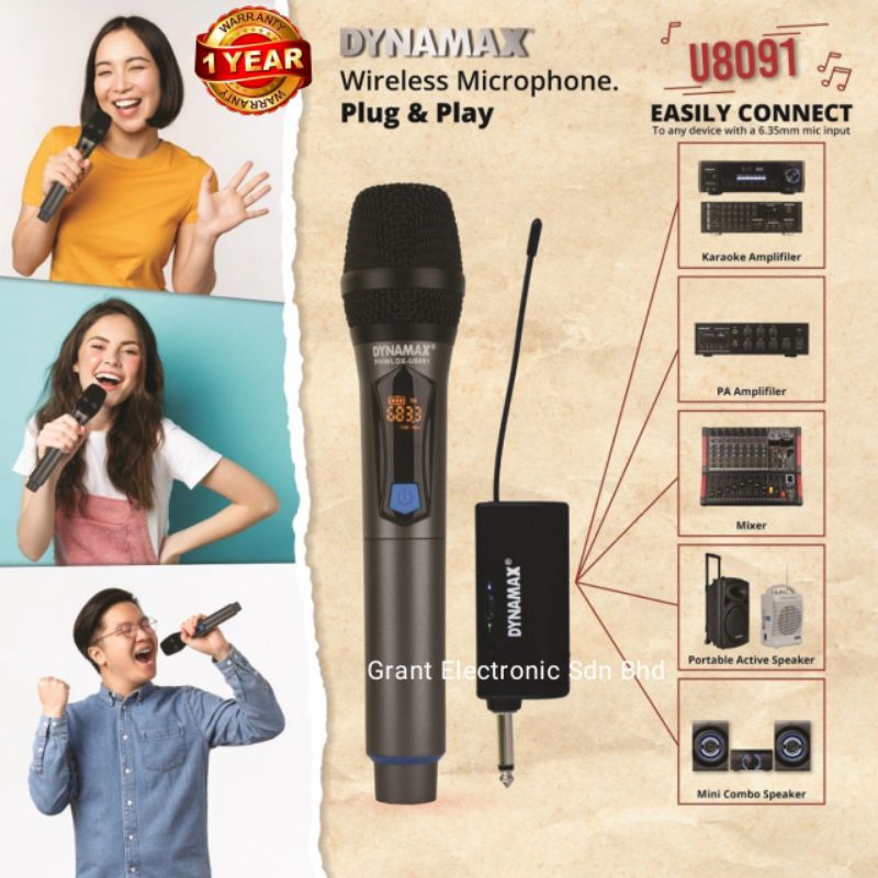 Dynamax U8091 UHF Wireless Vocal Dynamic Microphone ( MCMC Approved ...