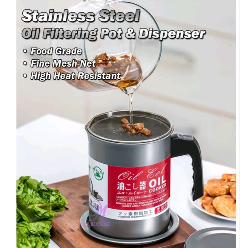 304 Stainless Steel Oil Pot Oil Filter Storage with Strainer Oil Filter ...