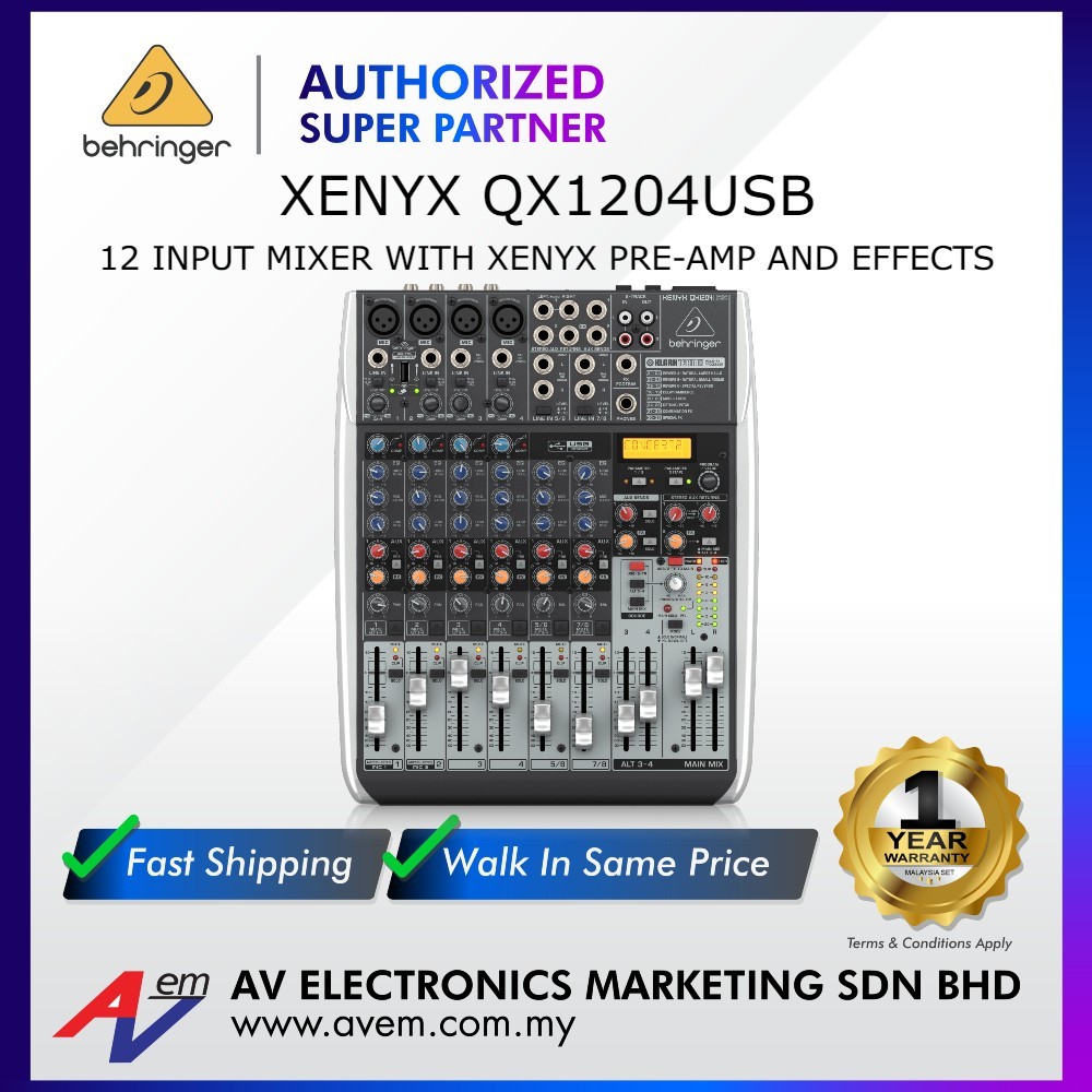 BEHRINGER XENYX QX1204USB Premium 12-Input 2/2-Bus Mixer with XENYX Mic ...