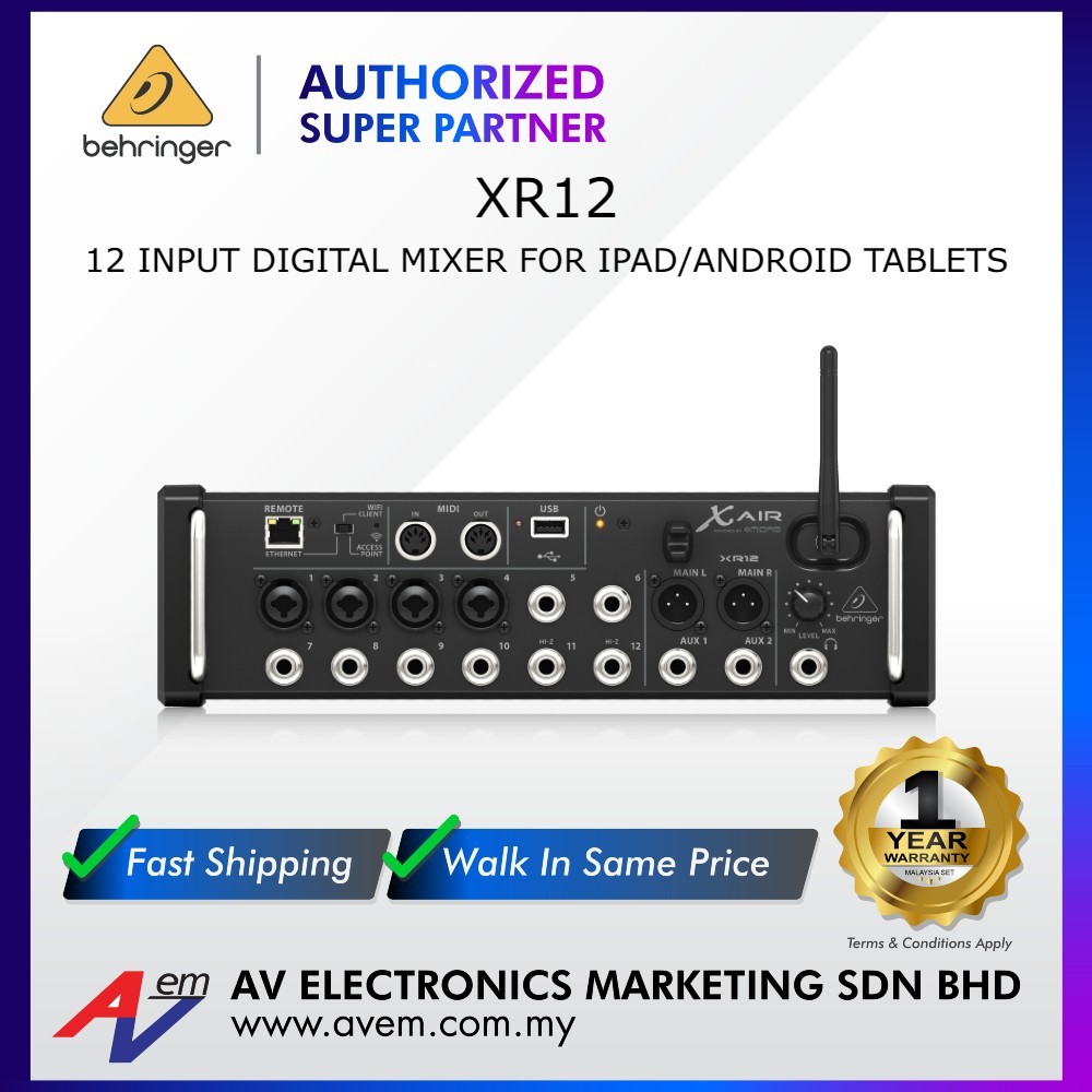 BEHRINGER X AIR XR12 12-Input Digital Mixer for iPad/Android Tablets with 4 Programmable MIDAS ...