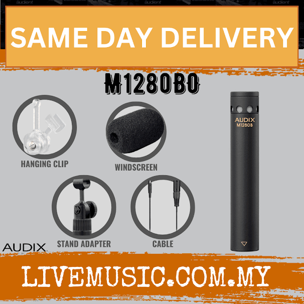 Audix M1280BO Miniature Condenser Microphone with 25' Cable Omnidirectional - Black (M1280 BO ...