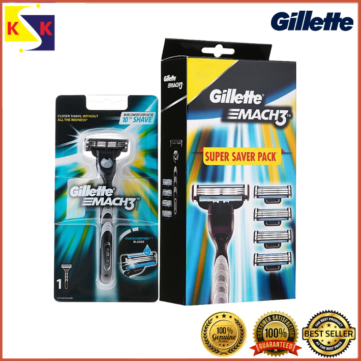 Gillette - Mach 3 - RAZOR / Super Saver Pack with 4 Cartridges | Shopee ...