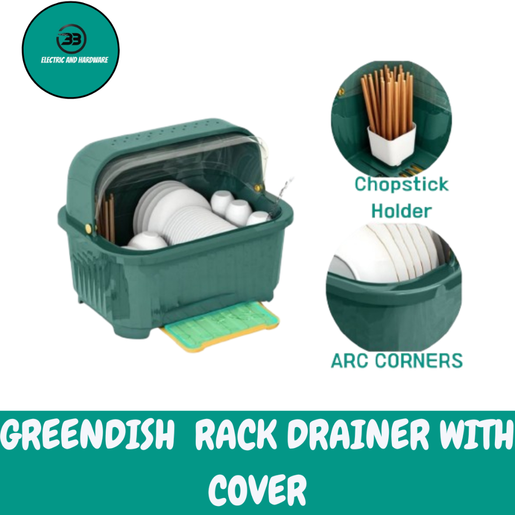 Green Dish Drainer With Cover Kitchen Organizer Dish Rack Cutlery Dish ...