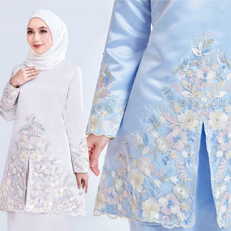 BAJU RAYA 2024 KURUNG MODEN 3D LACE DUCHESS SATIN DUSTY PURPLE GREY ...