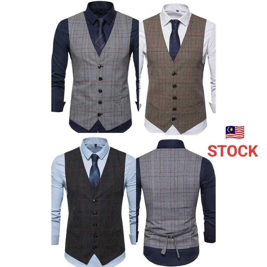 KL STOCK ~ Men Casual Plaid Blazer Vest Business Waistcoat #1401 Office ...