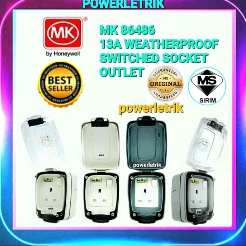 MK 86486 IP66 1GANG 13A WEATHERPROOF SWITCHED SOCKET OUTLET WITH SIRM ...