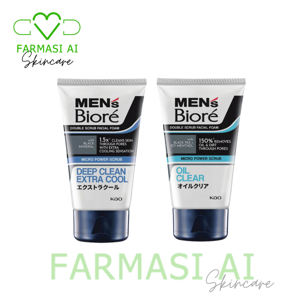 Men's Biore Double Scrub Facial Foam 100g (Deep Clean Extra Cool/Oil ...