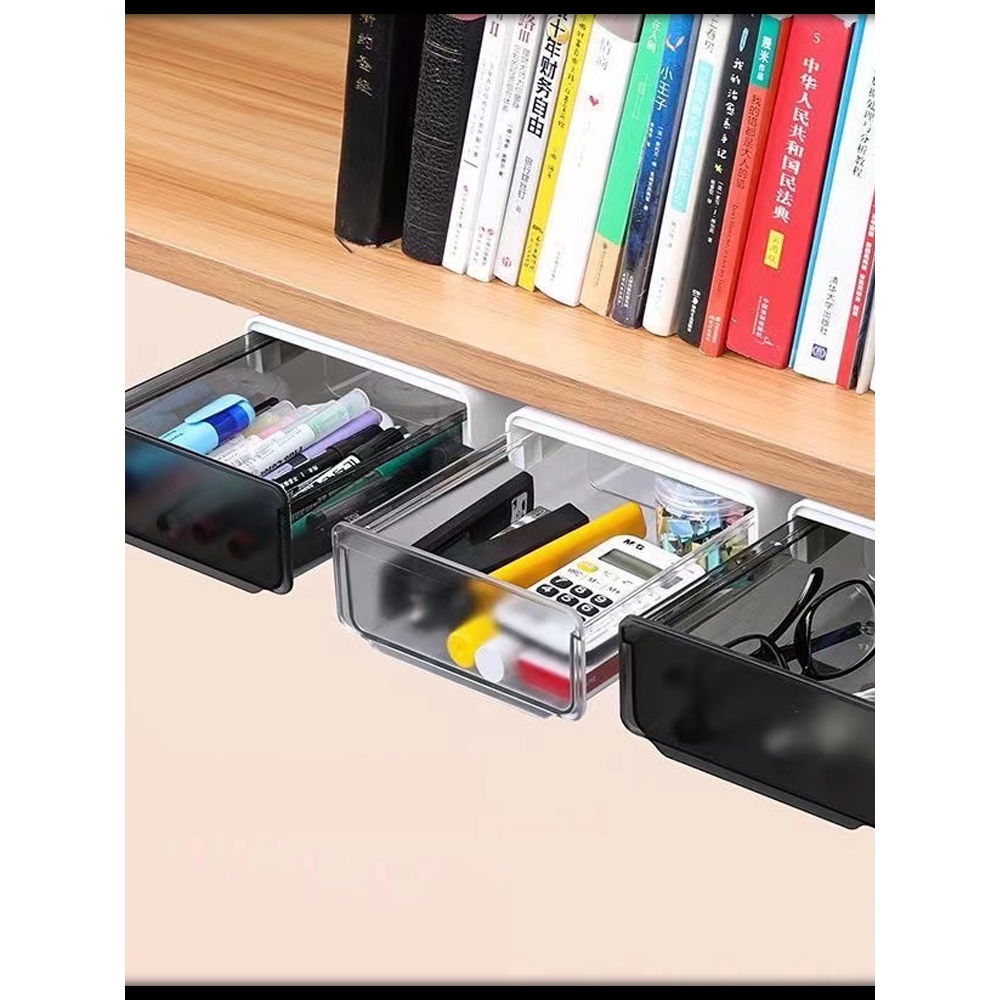 Under Table Desk Storage Box Drawer Stationary Self-adhesive Box ...