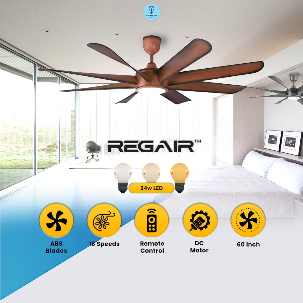 Mava 60" Troca | Regair Palm 60" DC Motor 8 Speed Ceiling Fan 3C Led ...