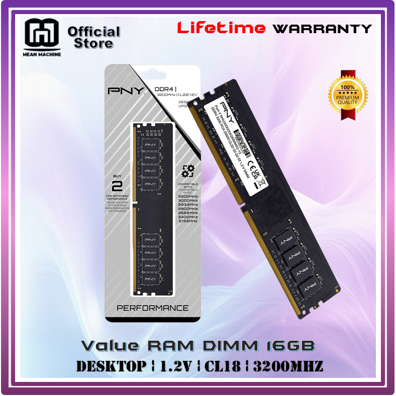 PNY 8GB & 16GB & 32GB DDR4 3200MHz Desktop Memory Single Channel RAM ...