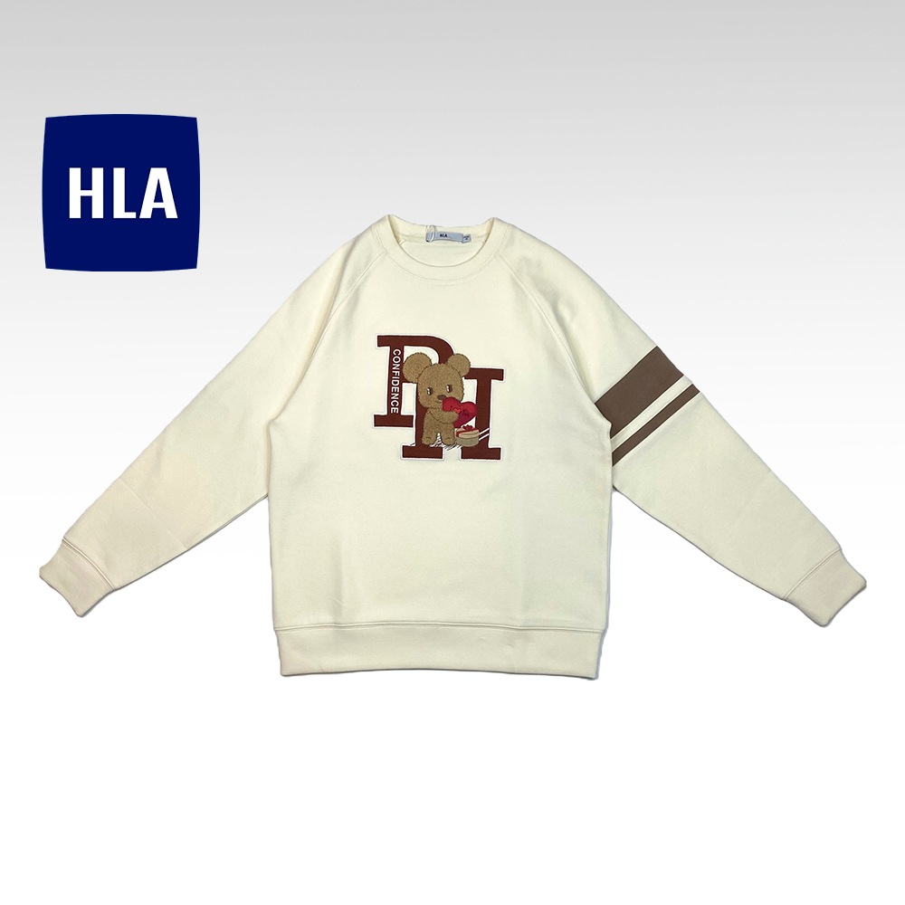 HLA Qee Series Bear Embroidery Long Sleeve Casual Sweater Men(Apricot ...