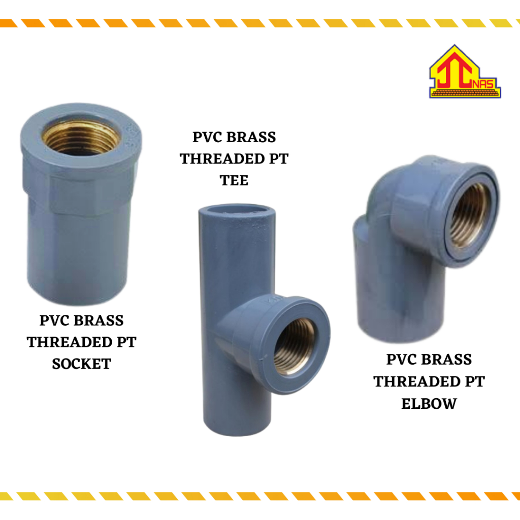 PVC P/T Socket, Tee, Elbow PVC Pipe Fitting With Brass Thread 1/2"(15mm) & 3/4" (20mm) | Shopee ...