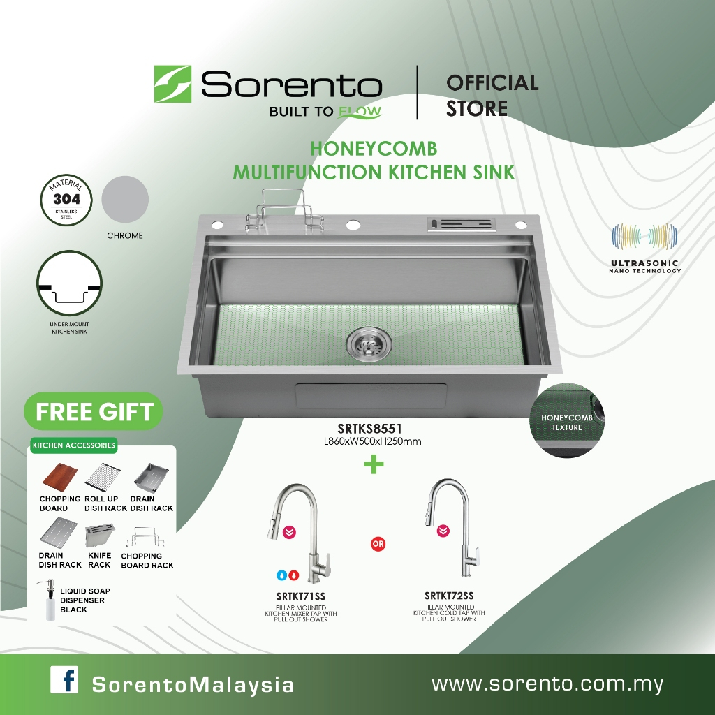 Sorento 86CM Honey Comb kitchen sink SRTKS8551 Multifunction sink ...